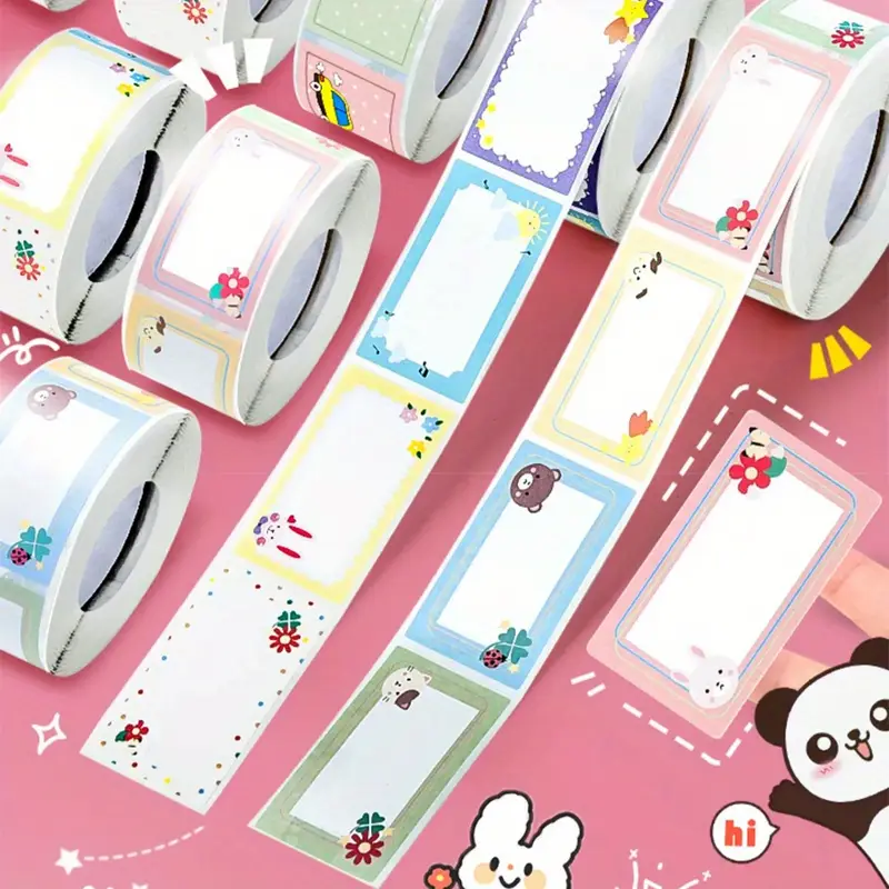 300 個ロール名前ステッカー 漫画かわいいジャーナル文具ステッカー 未就学児ラベル カラー自己粘着ロール新学期学用品 Temu Japan