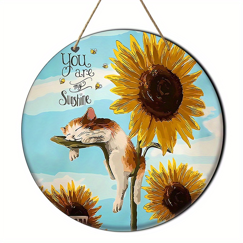 novelty cat rustic sunflower round shape wooden - {region_name}