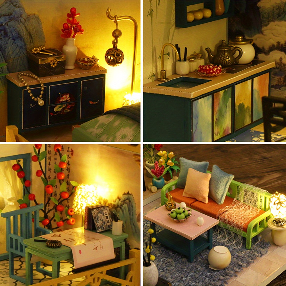 Handmade Wooden Cabin Dollhouse Kit Furniture Perfect - Temu