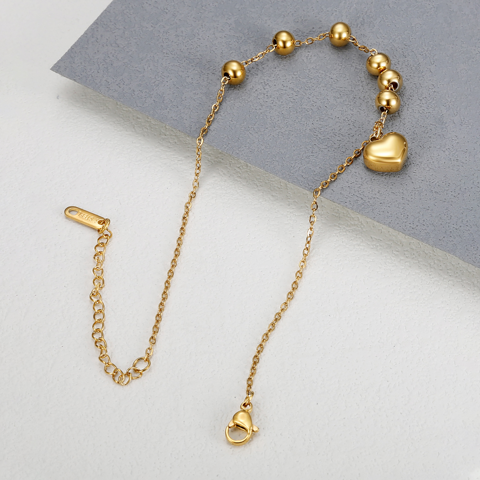 Smooth Golden Heart Pendant Anklet Stainless Steel Bead - Temu New Zealand