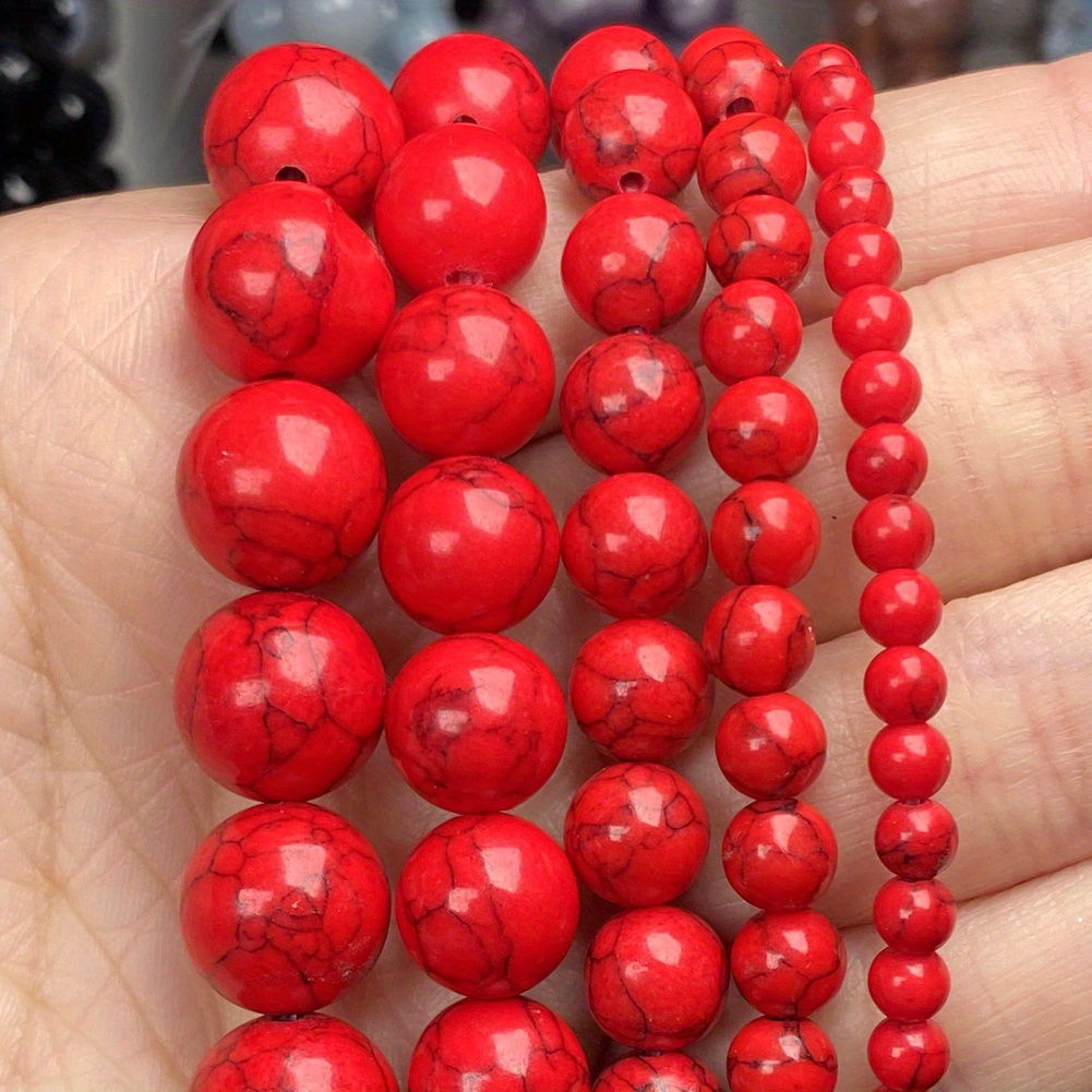 Red Howlite Turquoises Beads Round Loose Beads Diy Jewelry - Temu