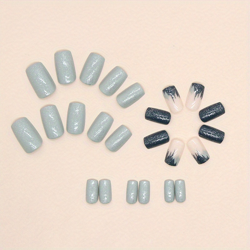 Medium Press Nails Glitter French Tip - Temu Canada