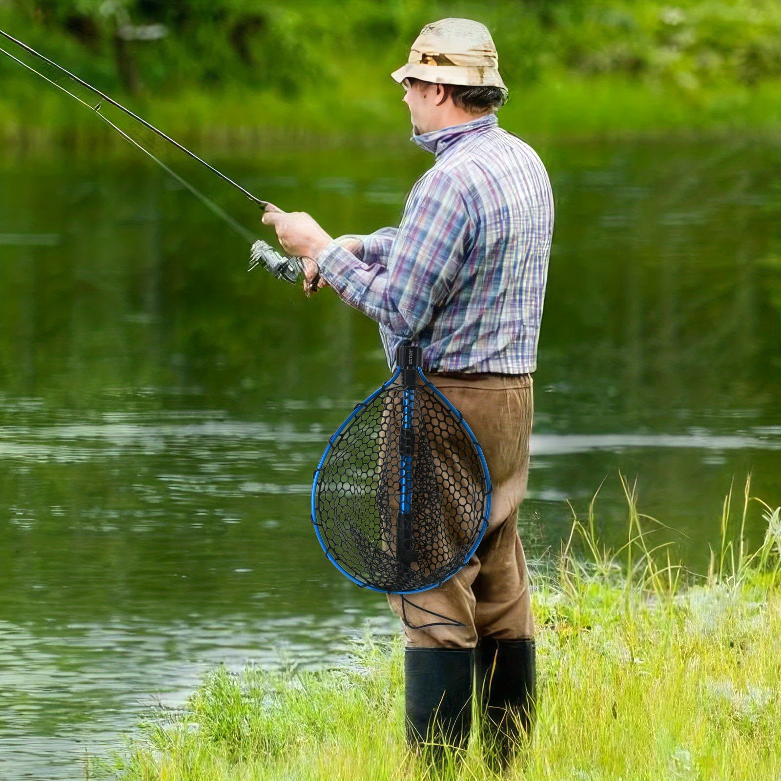 Fishing Net Collapsible Telescopic Pole Blue Rubber - Temu Australia
