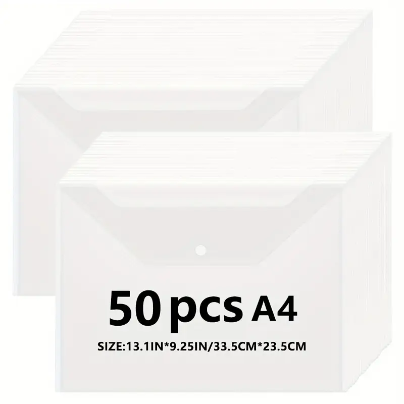 50枚 A4 335x235cm 白 スナップボタン付き透明 ストライプデザイン 防水プラスチック収納袋 たっぷ Temu Japan