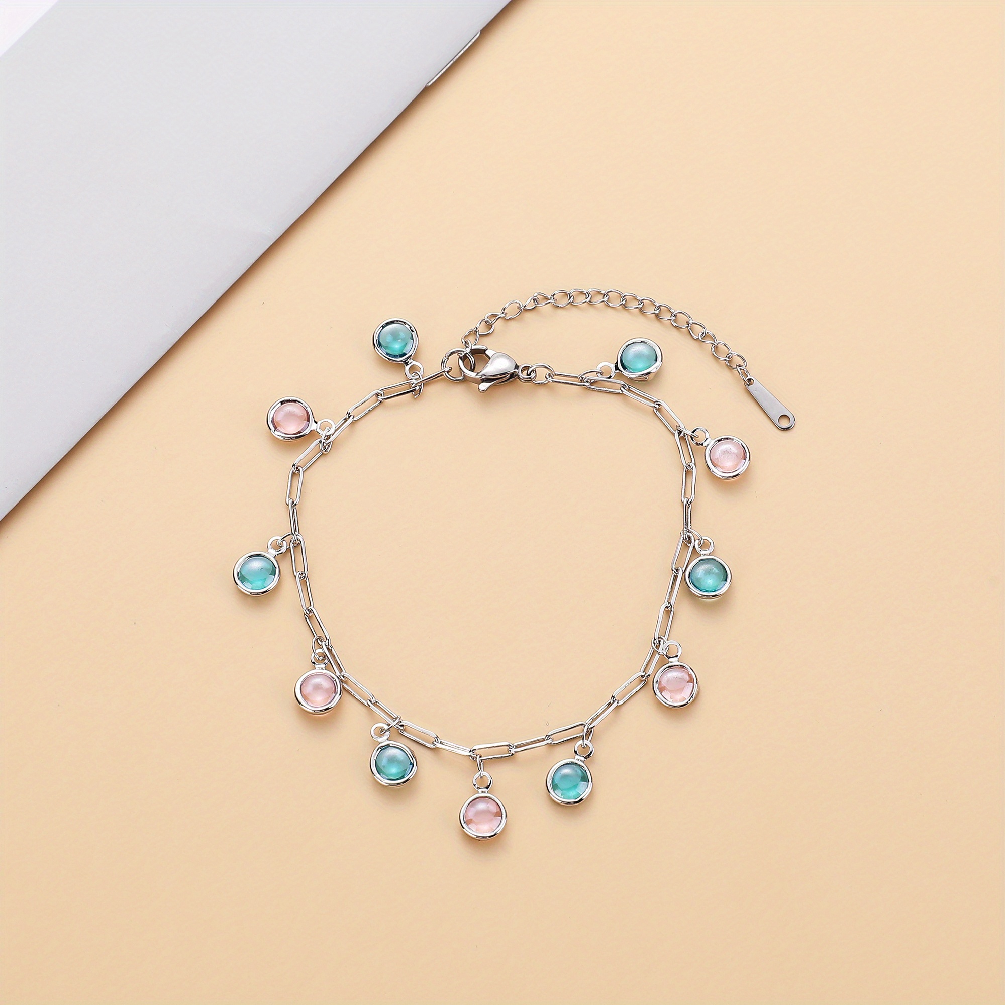 Colorful Glass Crystal Pendant Thin Chain Anklet Simple Style Ankle ...