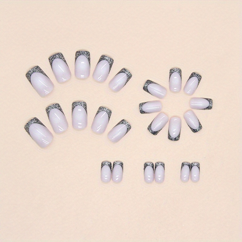 Medium Press Nails Glitter French Tip - Temu United