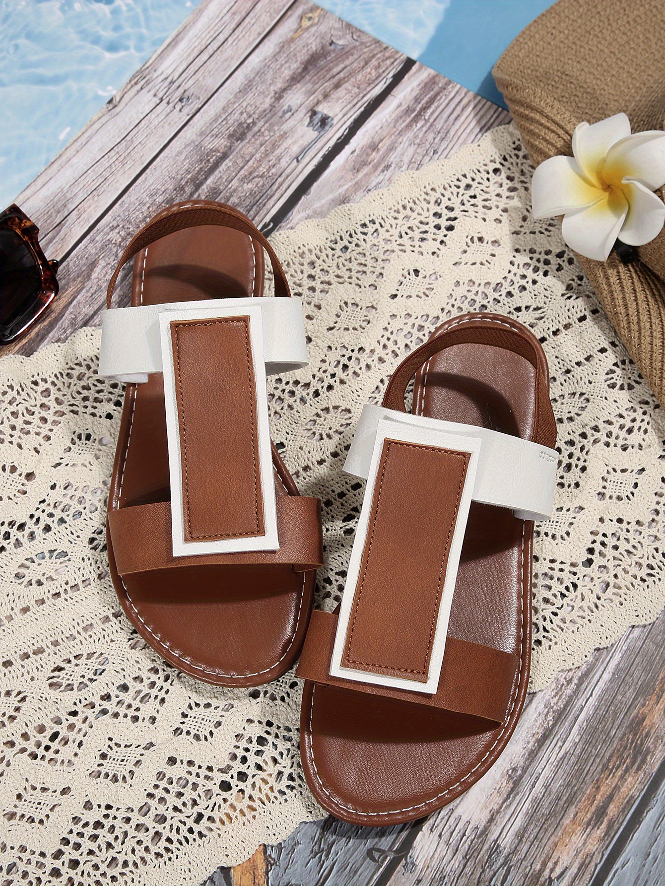 Women's Fashion Flat Sandals Open Toe Elastic Strap Slip - Temu Ireland