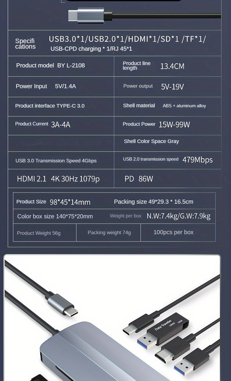 7 in 1 Multi function Docking Station Usb3.0+2.0+sd/tf+pd+ - Temu New ...