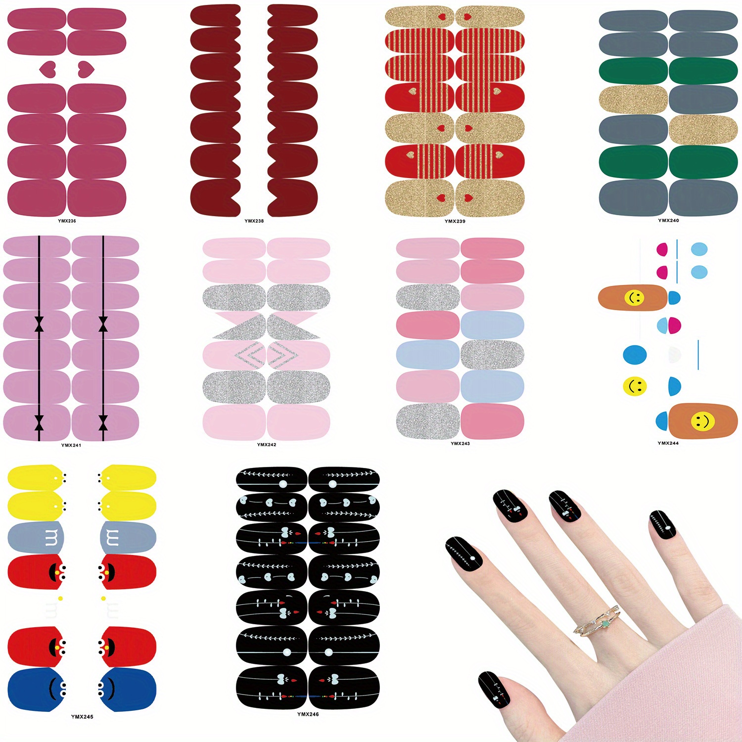 10 Sheets Nail Polish Strips, Solid Color Adhesive Nail Stickers, Full ...