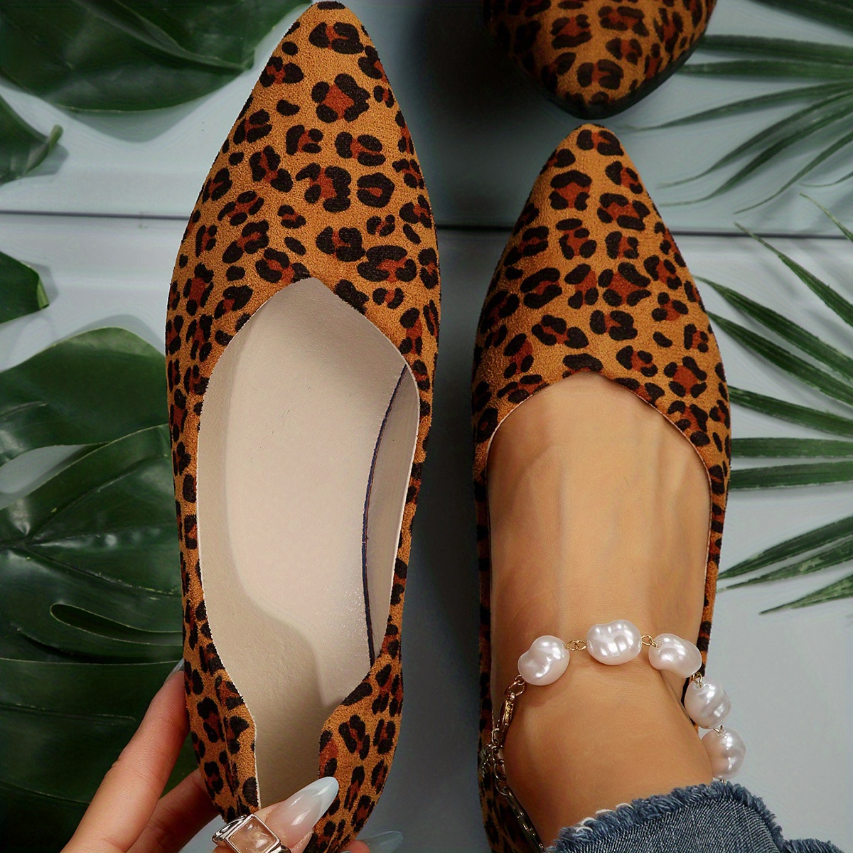 Womens Leopard Print Flat Shoes Pointed Toe Soft Sole Slip - Temu ...
