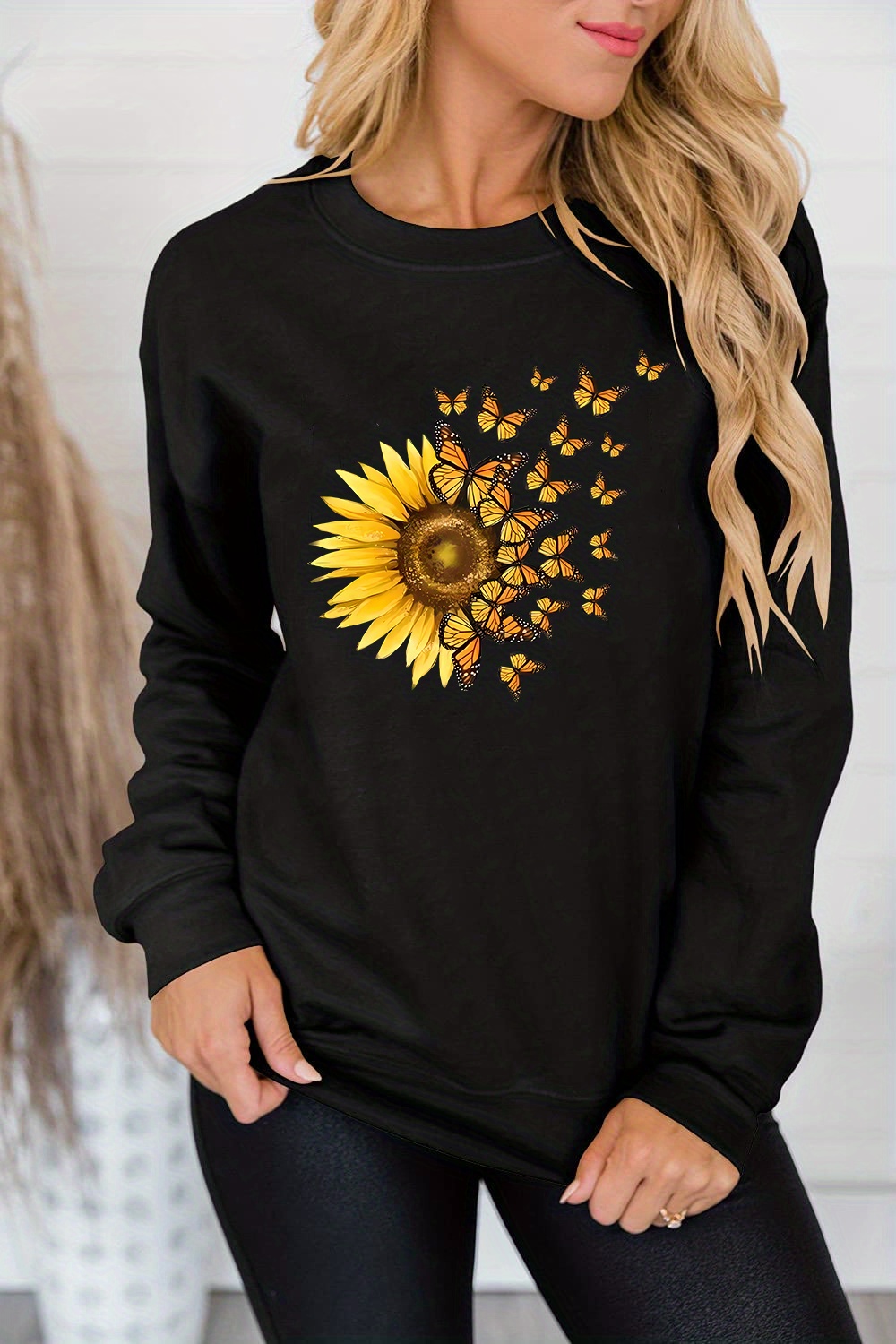 Plus Size Casual Sweatshirt Women's Plus Sunflower Butterfly - Temu United Kingdom