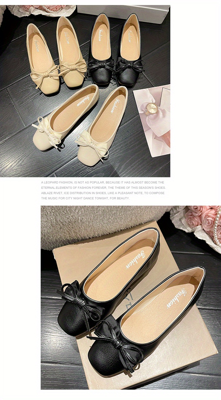 women's bowknot ballet flats square toe soft sole slip flat - Temu ...