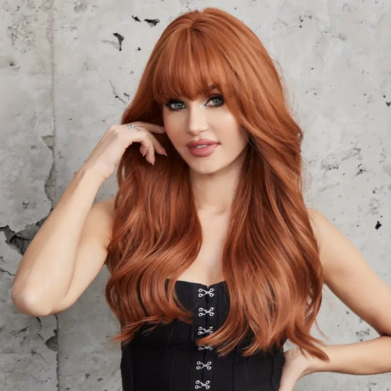 Synthetic Soft Long Curly Wigs Light Brown Wigs Bangs Wigs Temu
