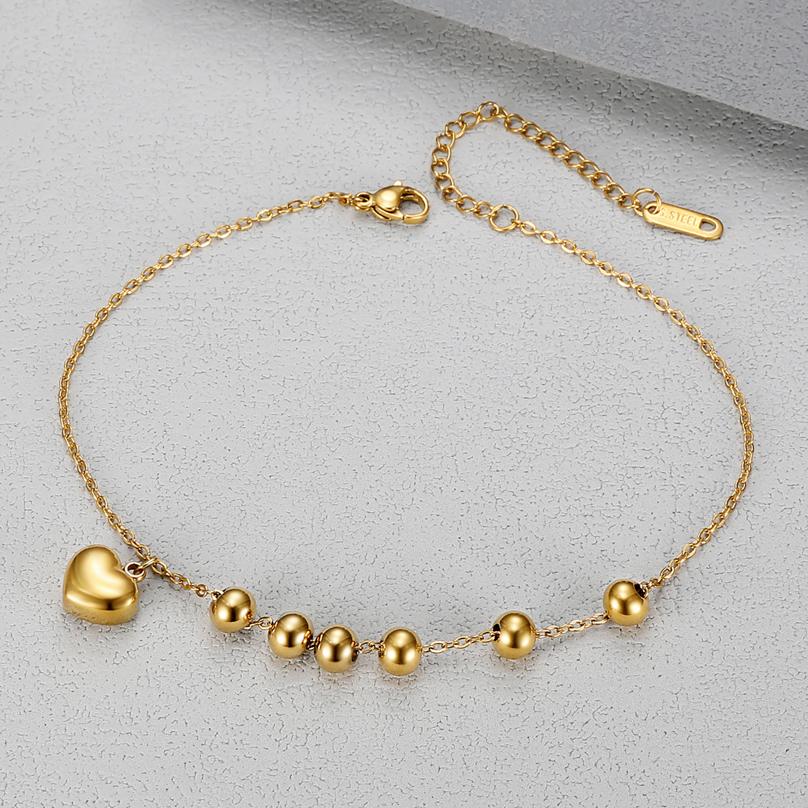 Smooth Golden Heart Pendant Anklet Stainless Steel Bead - Temu New Zealand