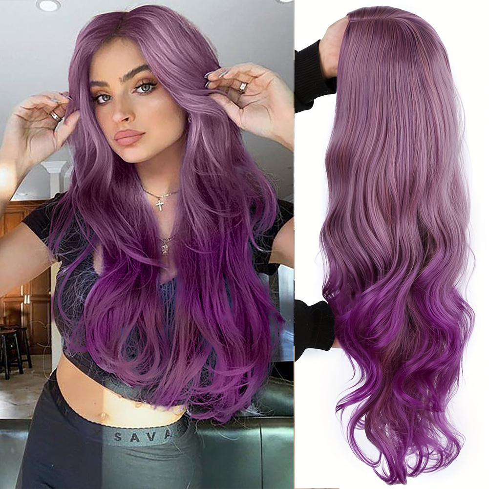Middle Part Long Body Wave Wigs Soft Ombre Purple Natural - Temu New ...