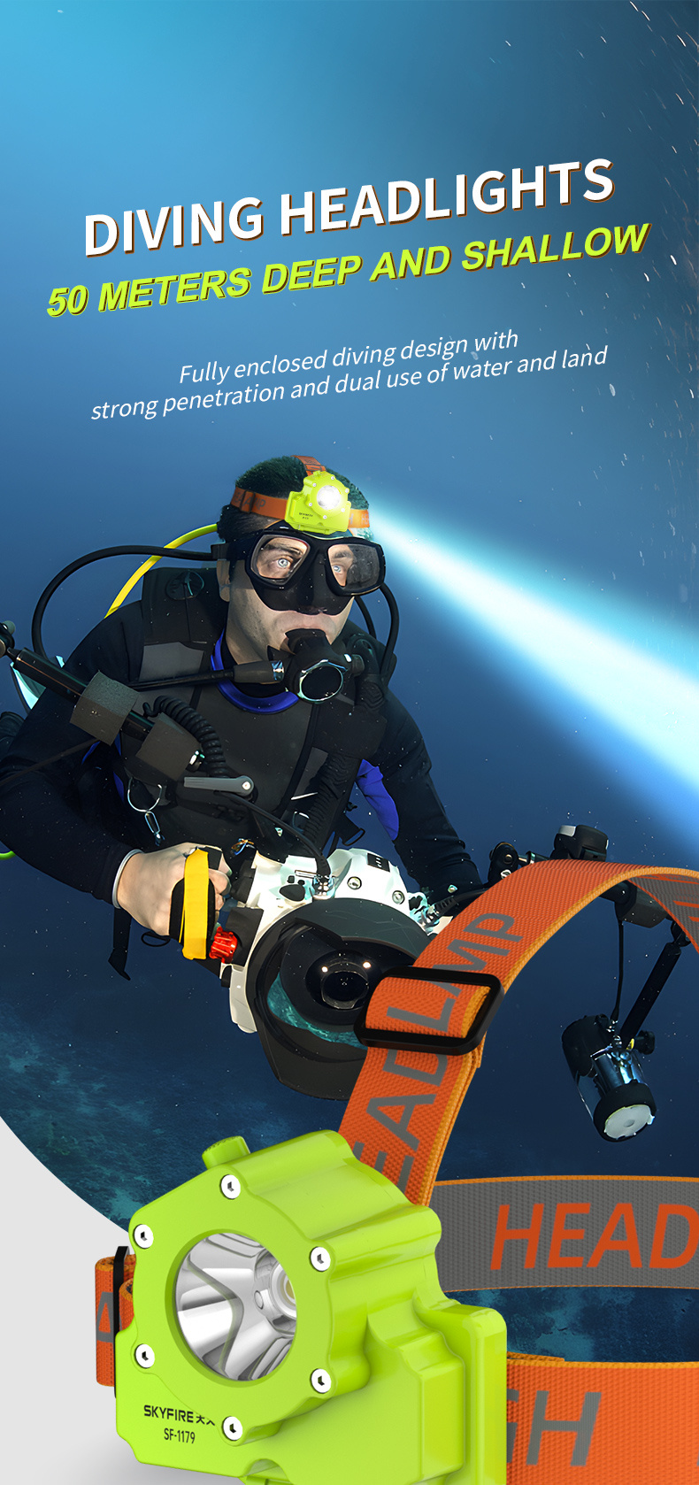 Diving Head Lamp, Super Bright Charging Mining Lamp, For Underwater ...