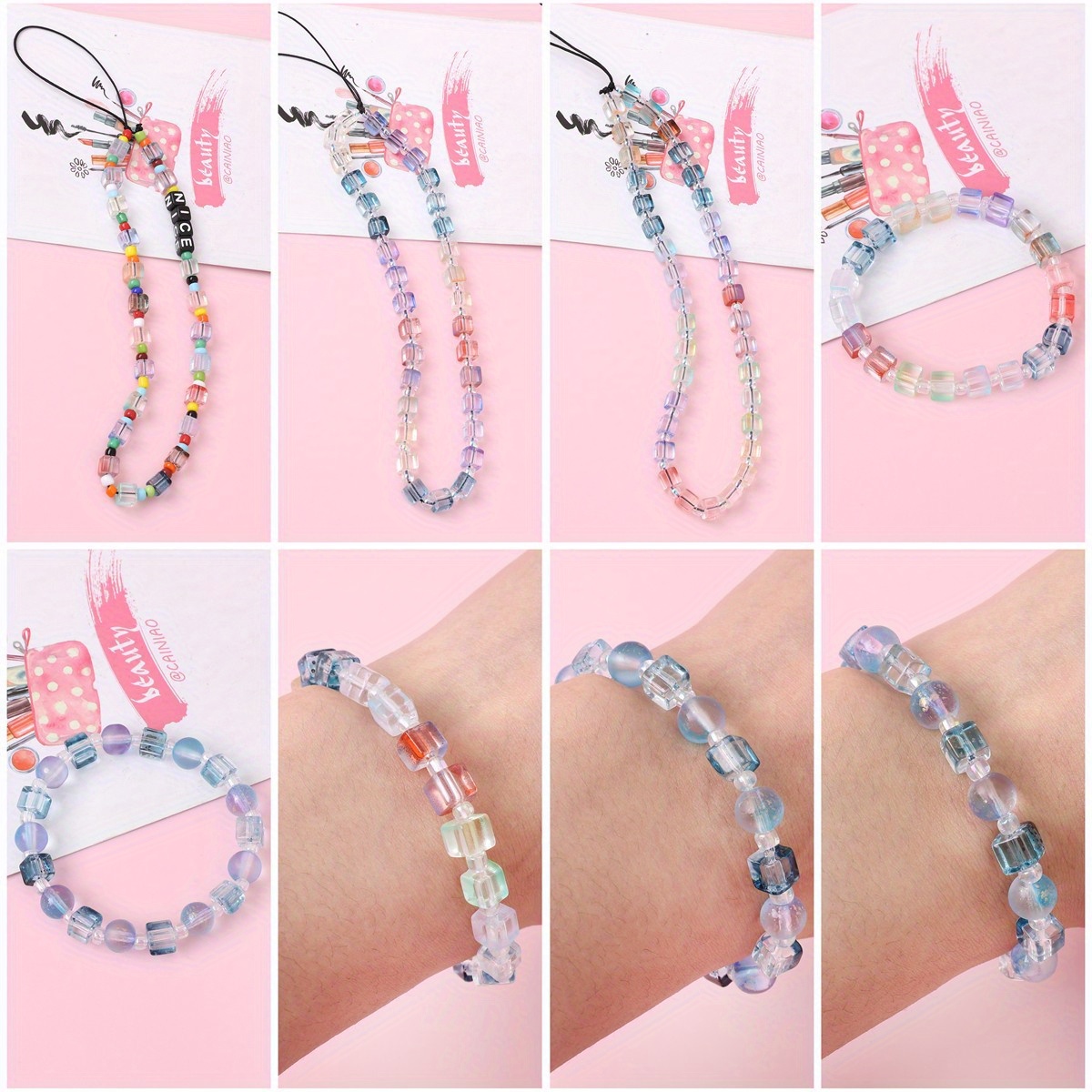 Exquisite Colorful Gradient Colors Square Glass Beads Red - Temu New ...