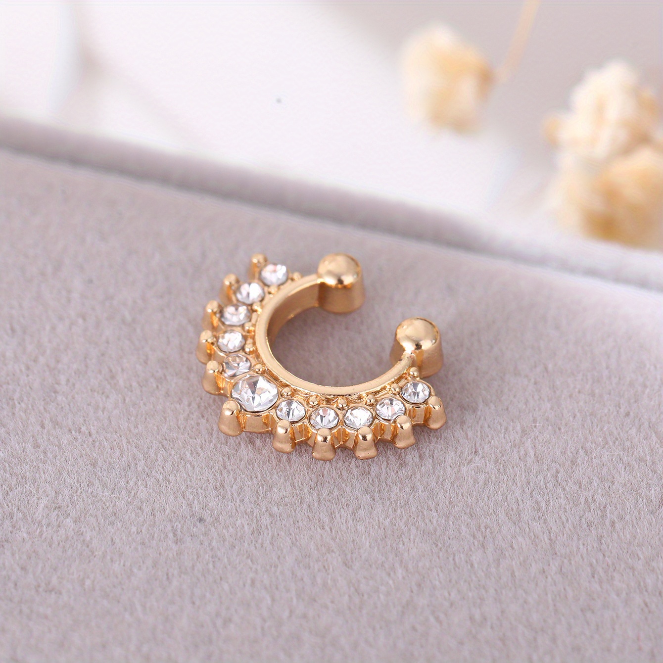 Inlaid Shiny Rhinestone Clip Nose Ring Simple Style Copper - Temu