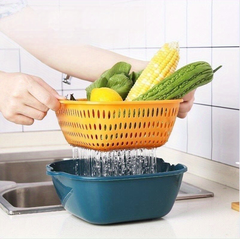 double layer drain basket vegetable washing basket colander - Temu