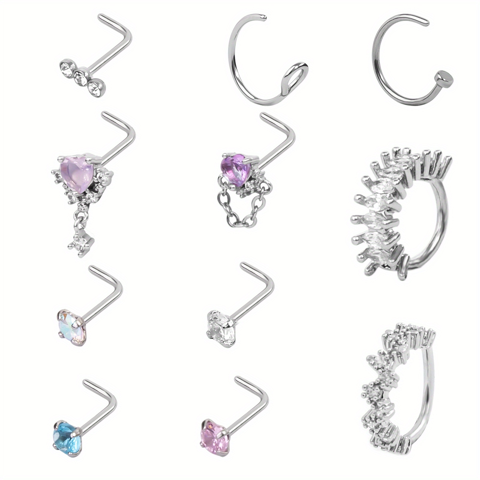Nose Ring Set Inlaid Shiny Zirconia Simple Style Nose - Temu New Zealand
