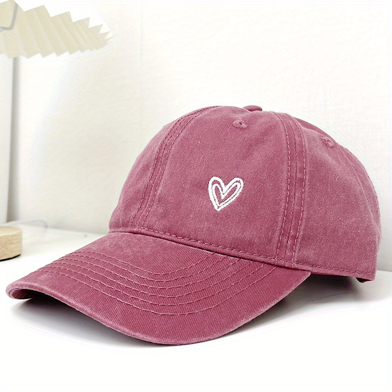 Heart Embroidery Vintage Baseball Cap Solid Color Washed - Temu Netherlands