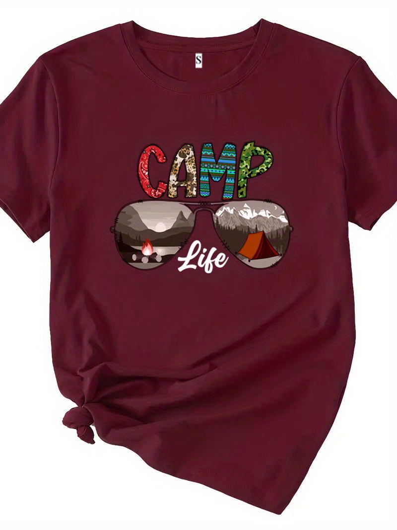 Camp Letter Print T shirt Short Sleeve Crew Neck Casual Top - Temu United Kingdom