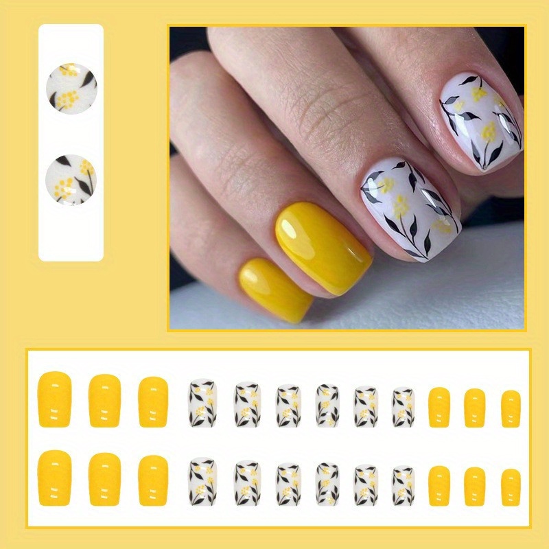 Glossy Press Nails Flower Leaves Silvery Glitter Design - Temu United ...