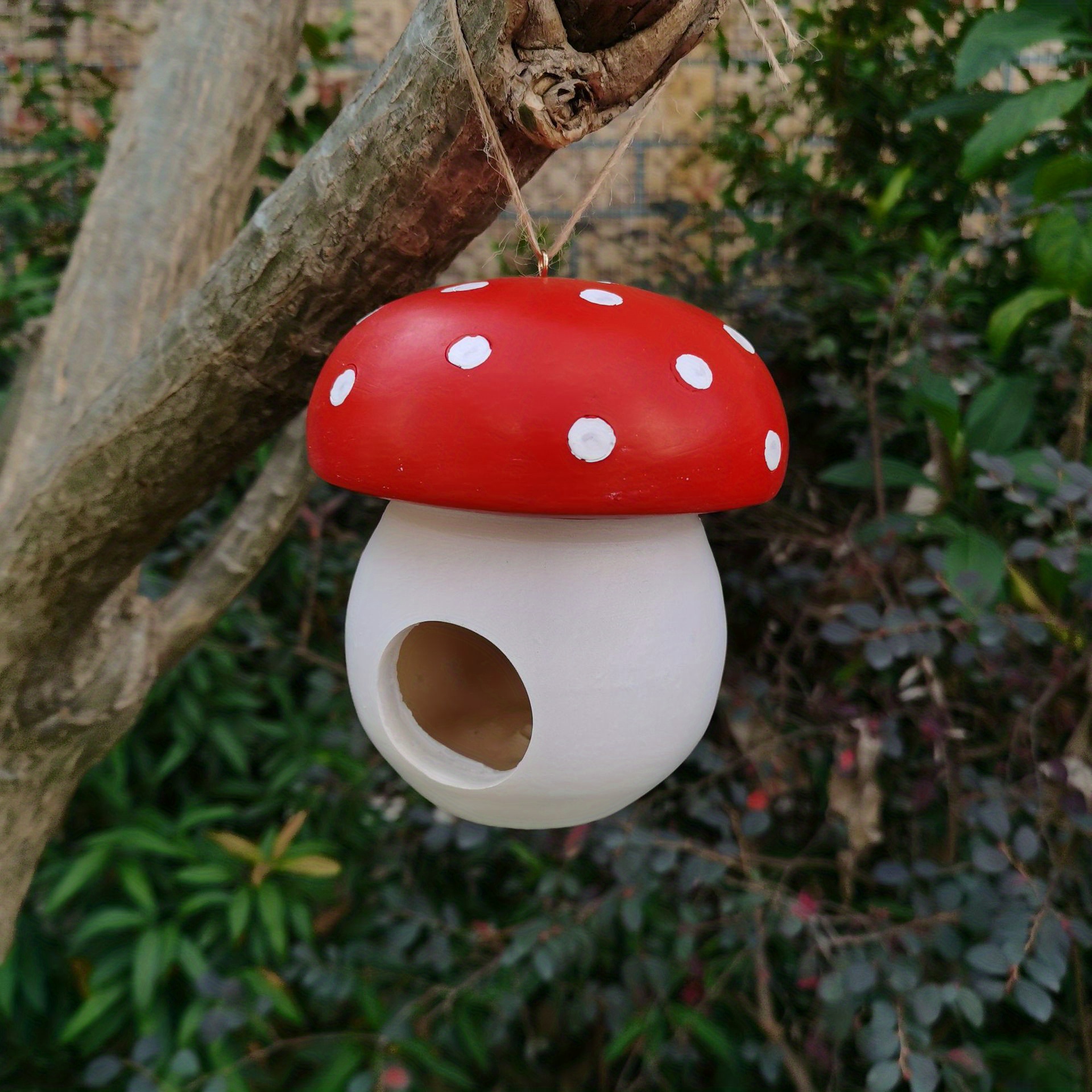 Red Mushroom Bird House Resin Craft Outdoor Statue - Temu Australia