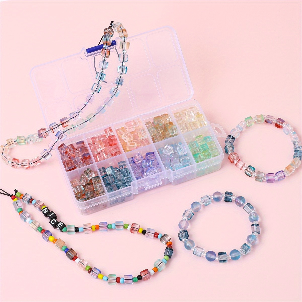 Exquisite Colorful Gradient Colors Square Glass Beads Red - Temu New ...