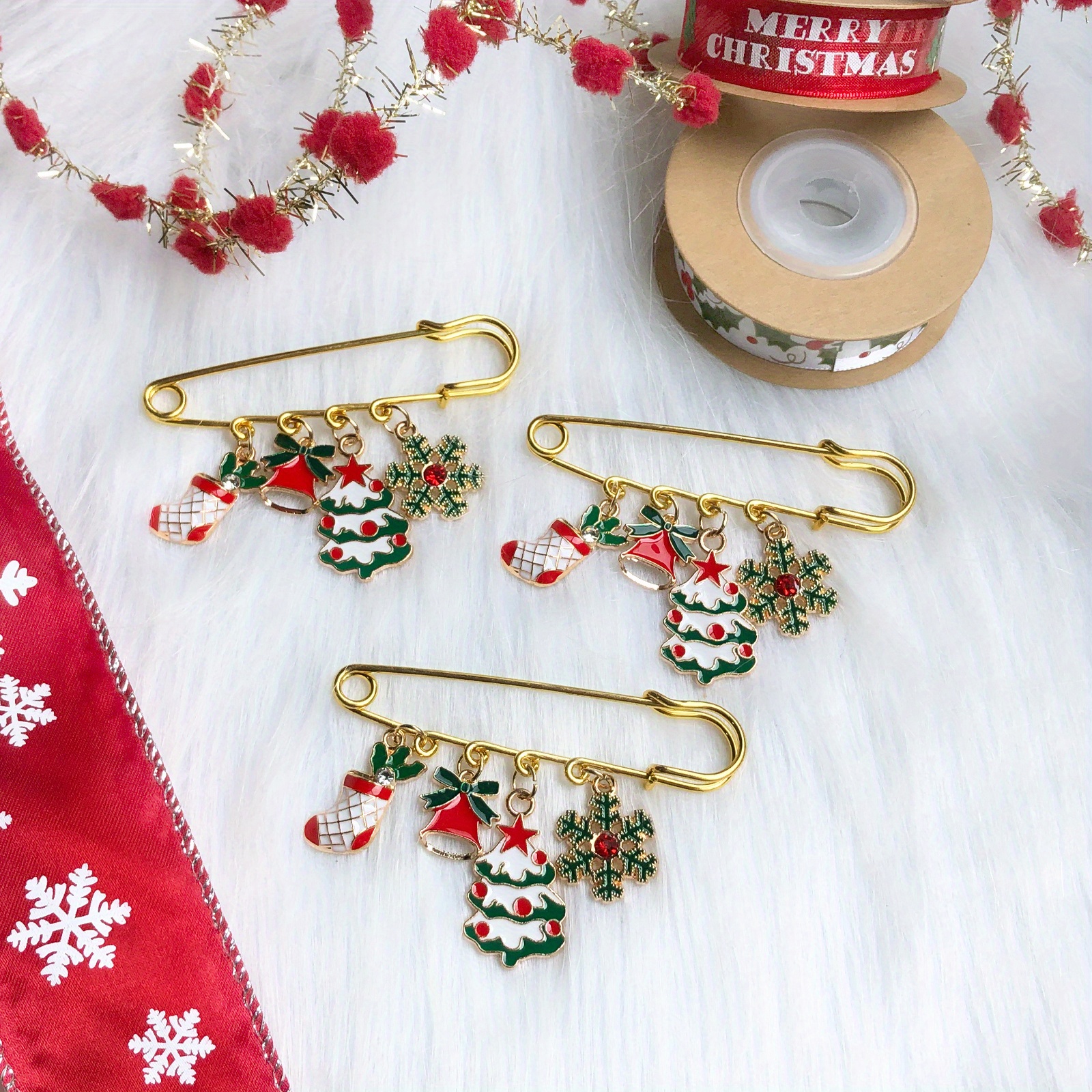 1 7in christmas tree snowflake safety pin clothing accessories christmas pendant brooch trousers waist safety pin arts crafts sewing temu Temu