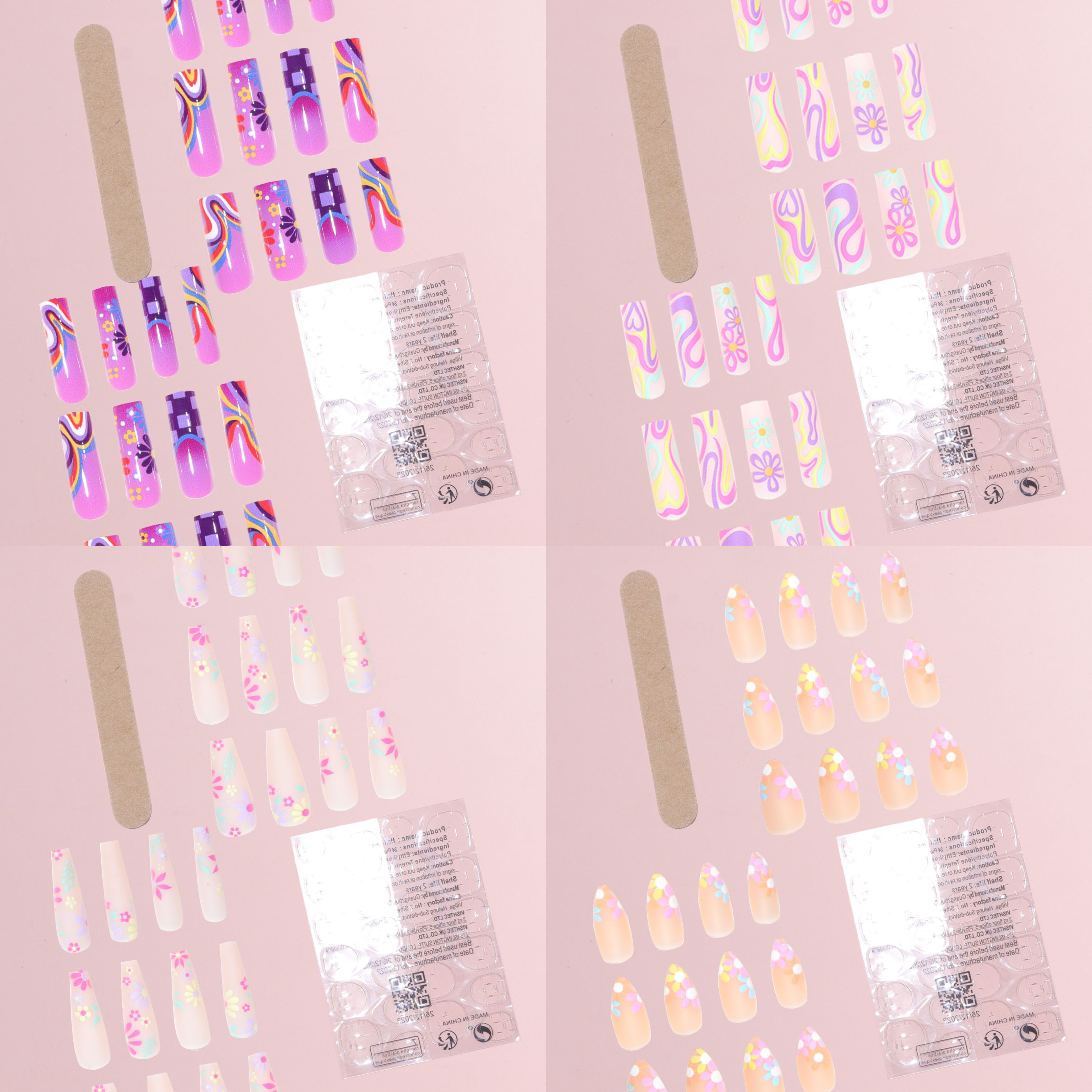 Press Nails Cute Flower Checkerboard Colored Swirl False - Temu Australia