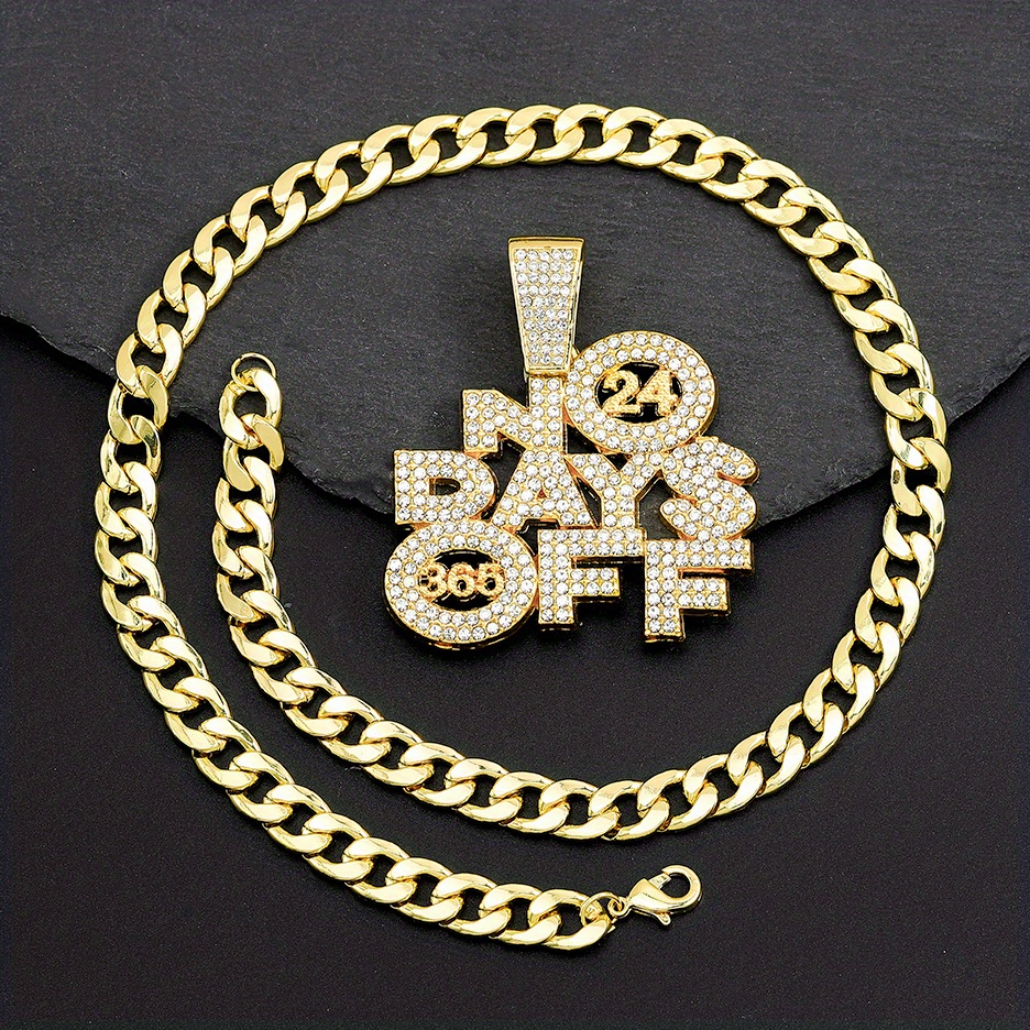 Iced No Days Pendant Cuban Link Chain Necklace Shiny Hip Hop - Temu ...