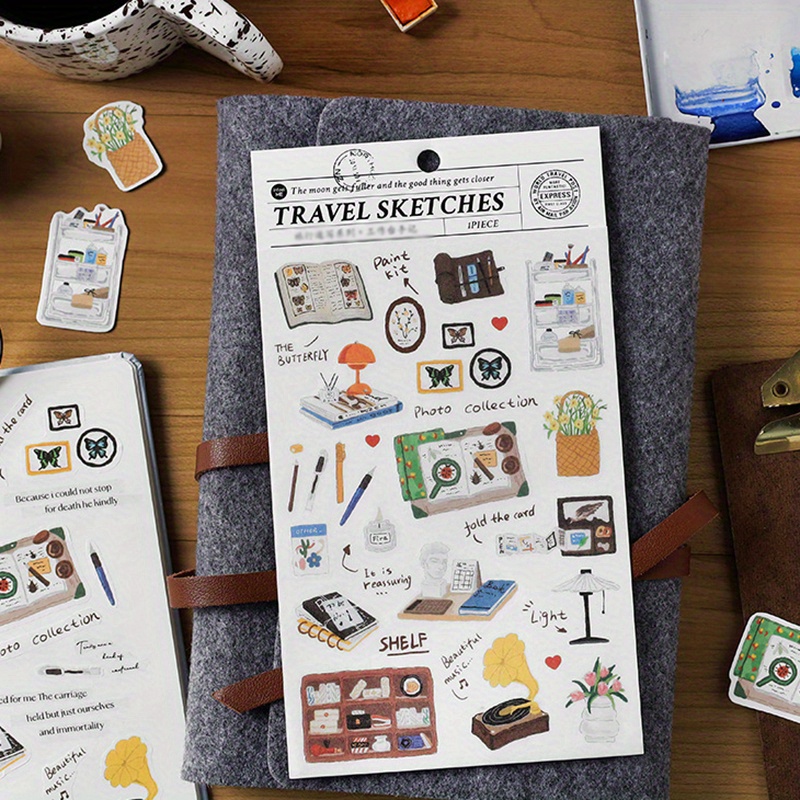 Travel Sketch Series Paper Stickers Travel Accessories Hand - Temu Norway