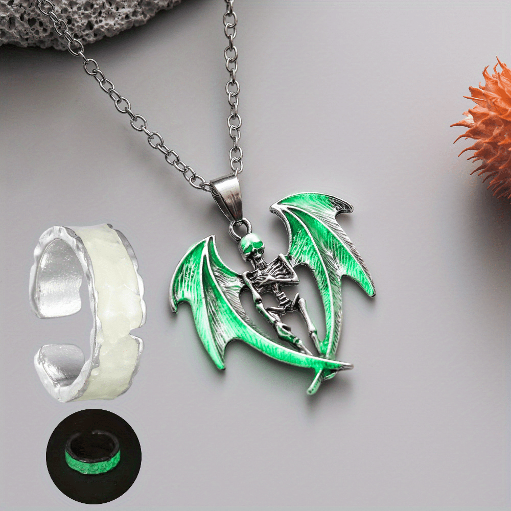 Halloween Luminous Green Necklace Ring Jewelry Set No Fading - Temu New ...