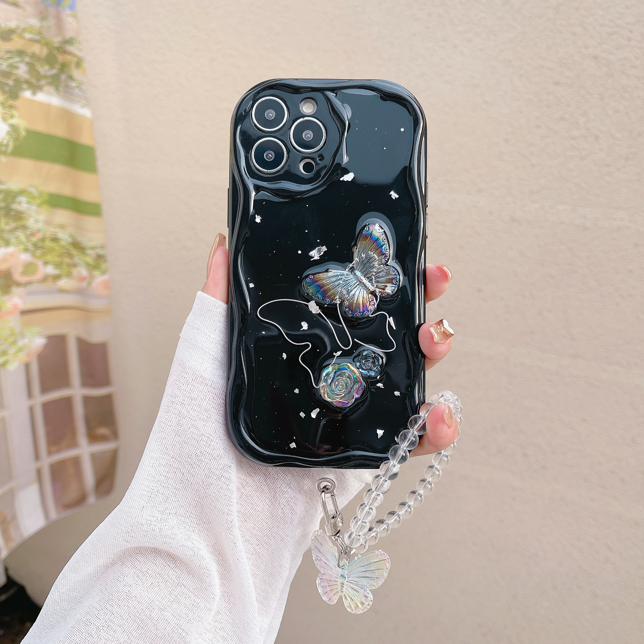 Bling Butterfly Chain Coque De Téléphone Transparente Anti-chute En TPU ...