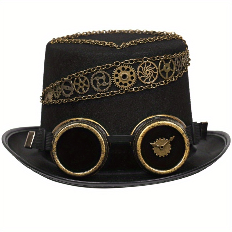 Steampunk Hat Removable Gear Goggles Metal Chain Gothic - Temu United ...