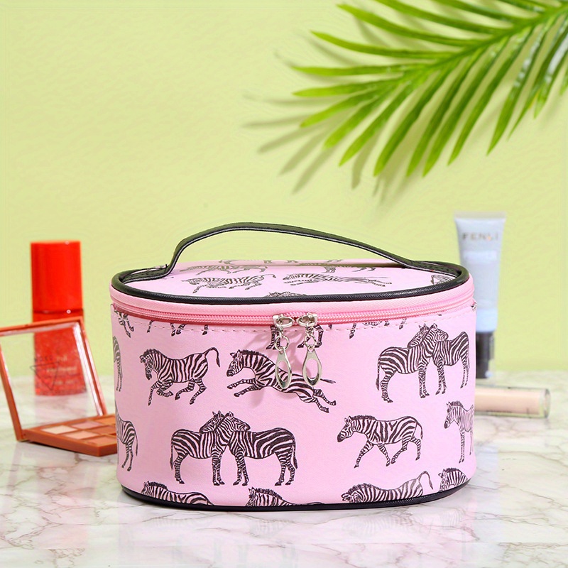 Zebra Pattern Handheld Bucket Cosmetic Bag Pu Leather - Temu Ireland