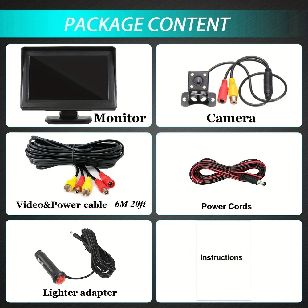 Diy Rear View Backup Reverse Camera Lcd Monitor Vehicle - Temu