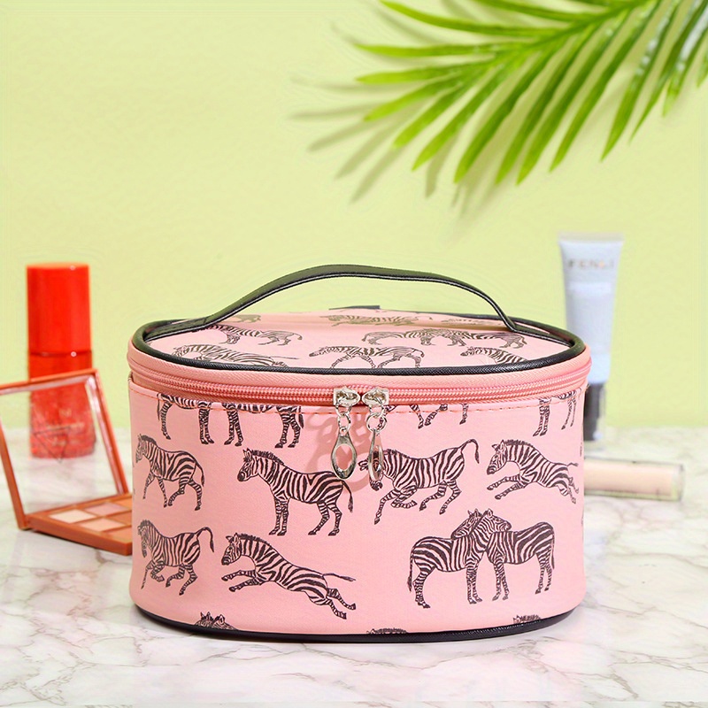 Zebra Pattern Handheld Bucket Cosmetic Bag Pu Leather - Temu Ireland