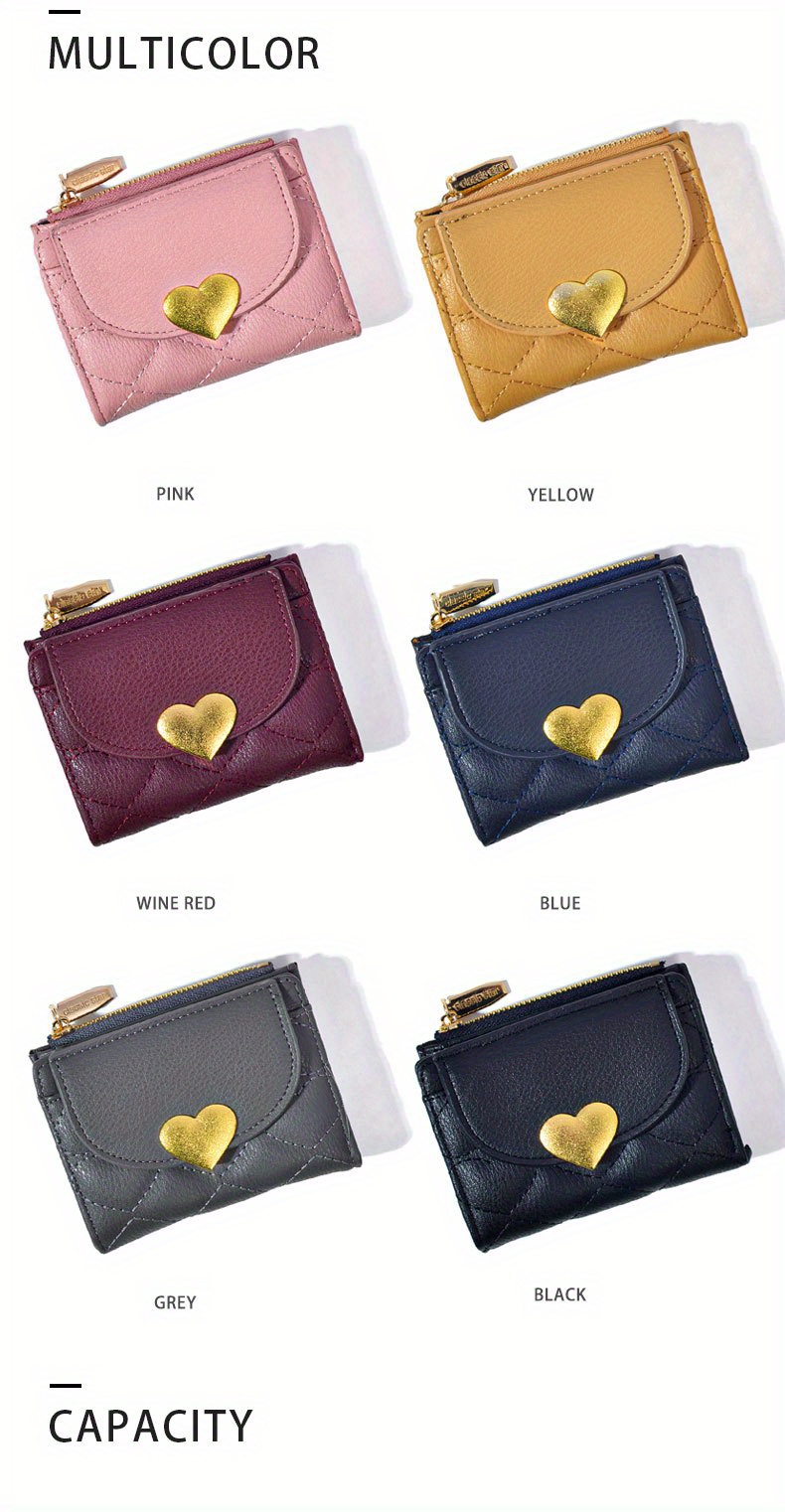 Quilted Heart Decor Bifold Short Coin Purse Pu Leather - Temu Netherlands