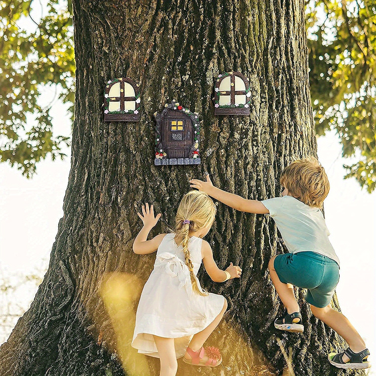 Outdoor Resin Statues Mini Fairy Doors Windows Tree Decor - Temu