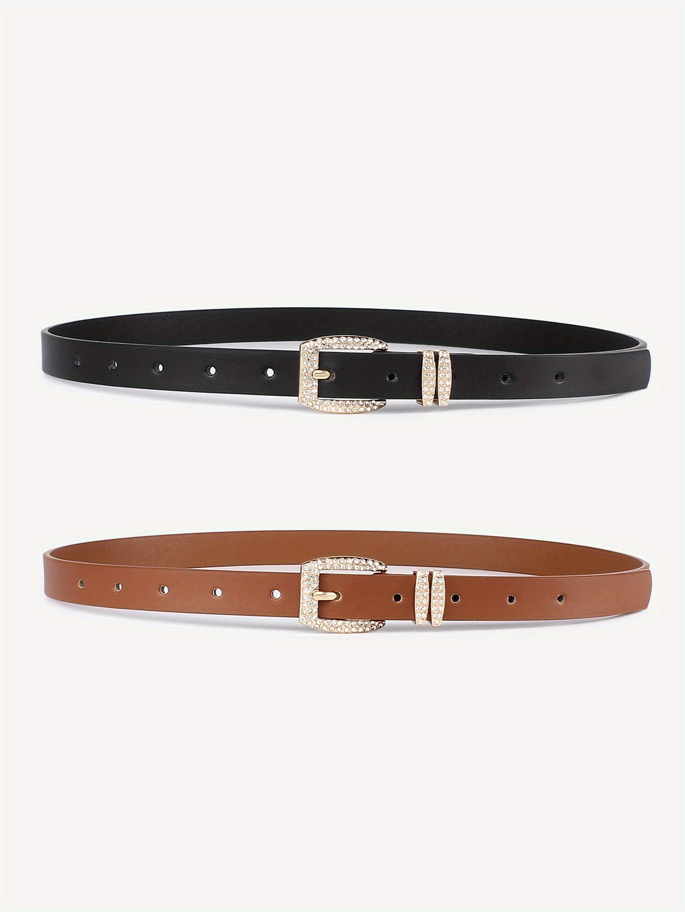 Rhinestone Buckle Belts Classic Solid Color Pu Waist Belts - Temu Norway