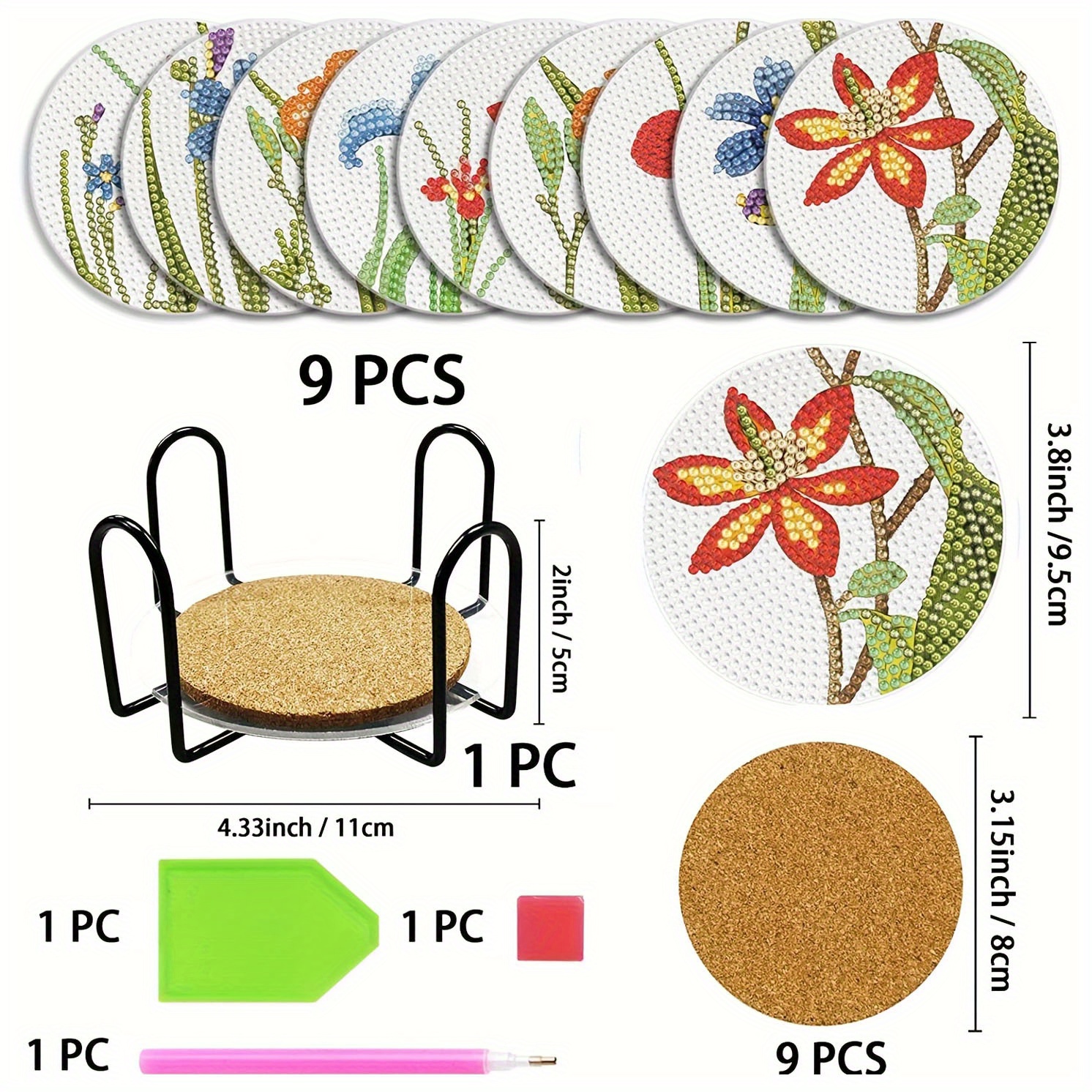 Diamond Painting Coasters With Holder Floral Patterns - Temu United Kingdom