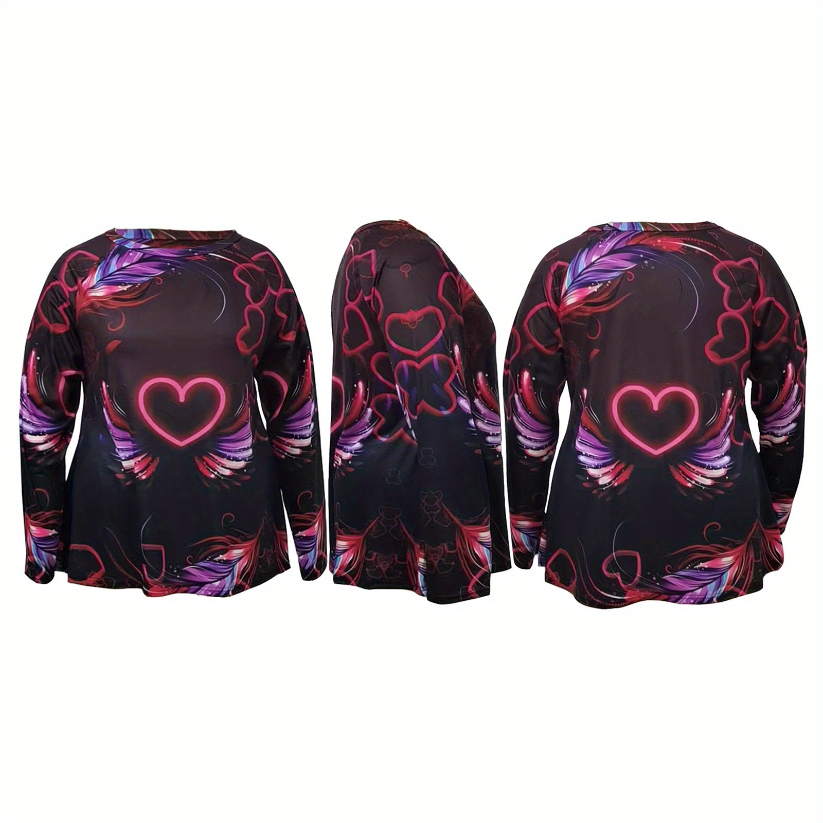 Casual T shirt Plus Size Women s Plus Feather Print Long - Temu Australia