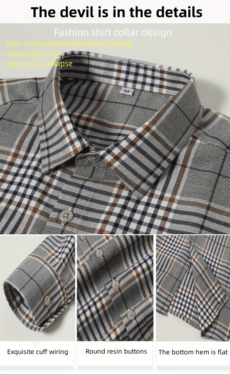 Classic Plaid Print Men's Casual Button Long Sleeve Shirt - Temu United