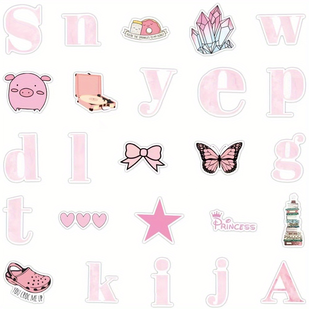 Cartoon Pink Letters Graffiti Pvc Waterproof Sticker Packs - Temu ...