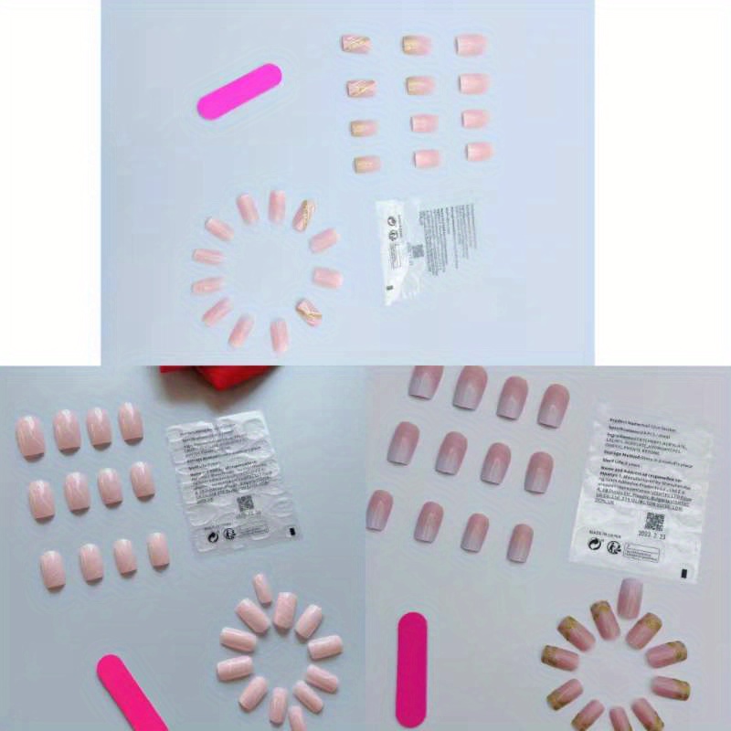 Pink Ombre Press Nails White Swirl Golden Glitter Foil - Temu Norway