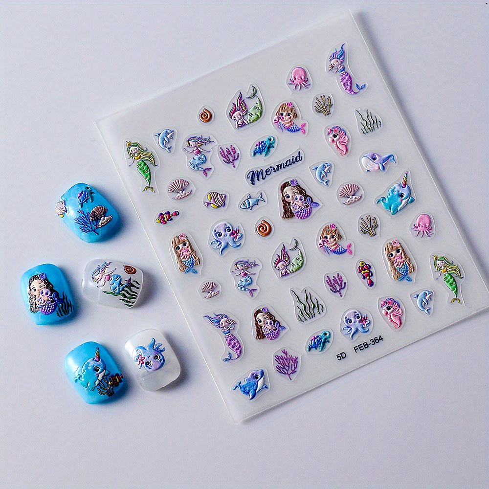5d Embossed Ocean Theme Nail Art Stickers Self - Temu