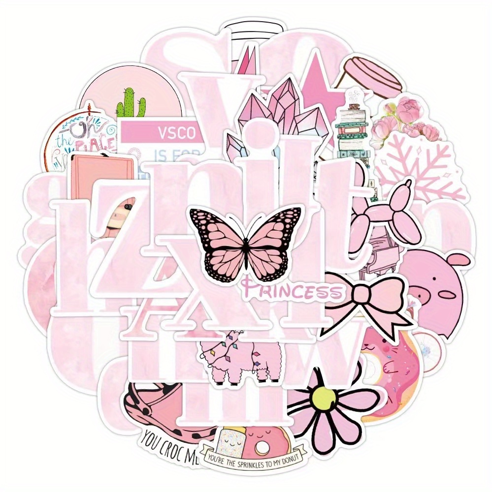 Cartoon Pink Letters Graffiti Pvc Waterproof Sticker Packs - Temu ...