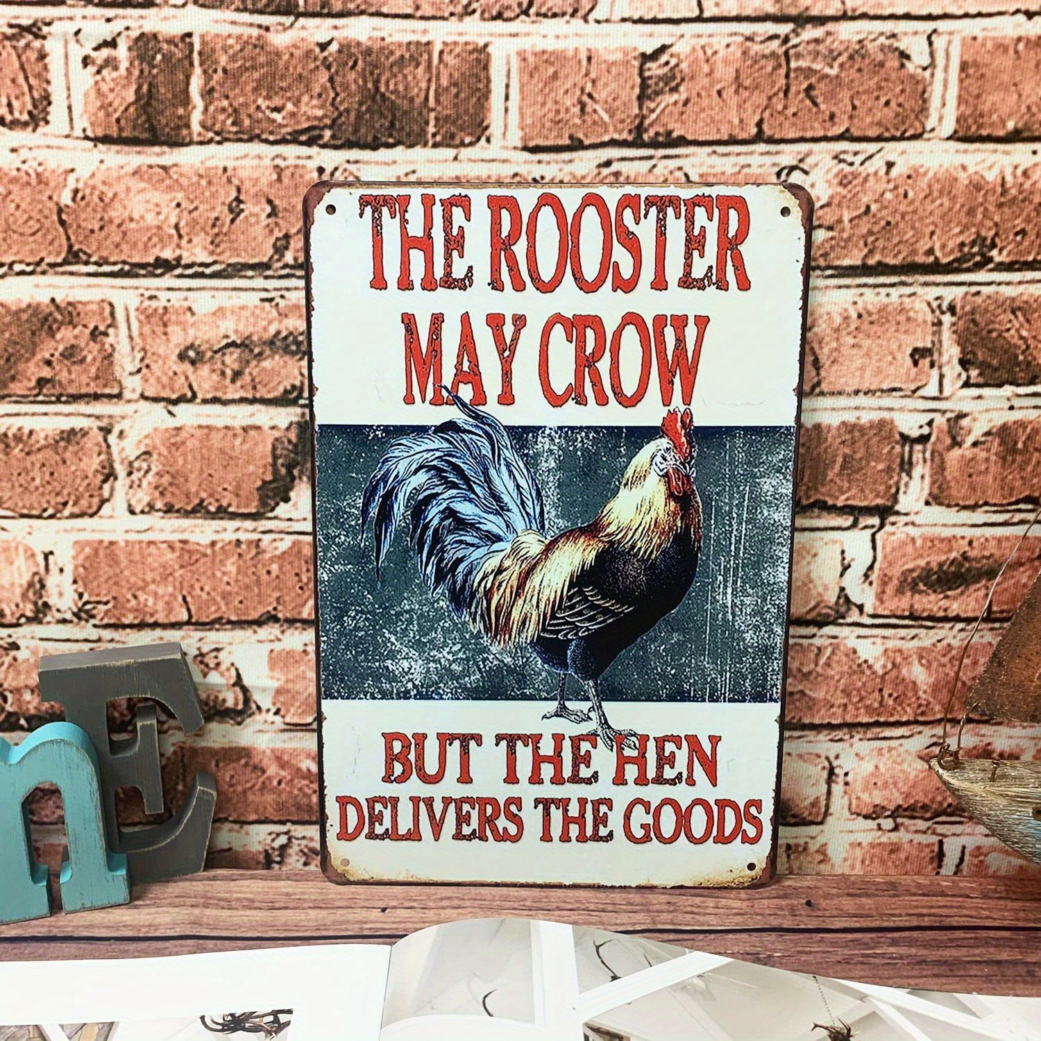 Home Rustic Metal Retro Tin Plaque Rooster May Crow Hen - Temu Norway